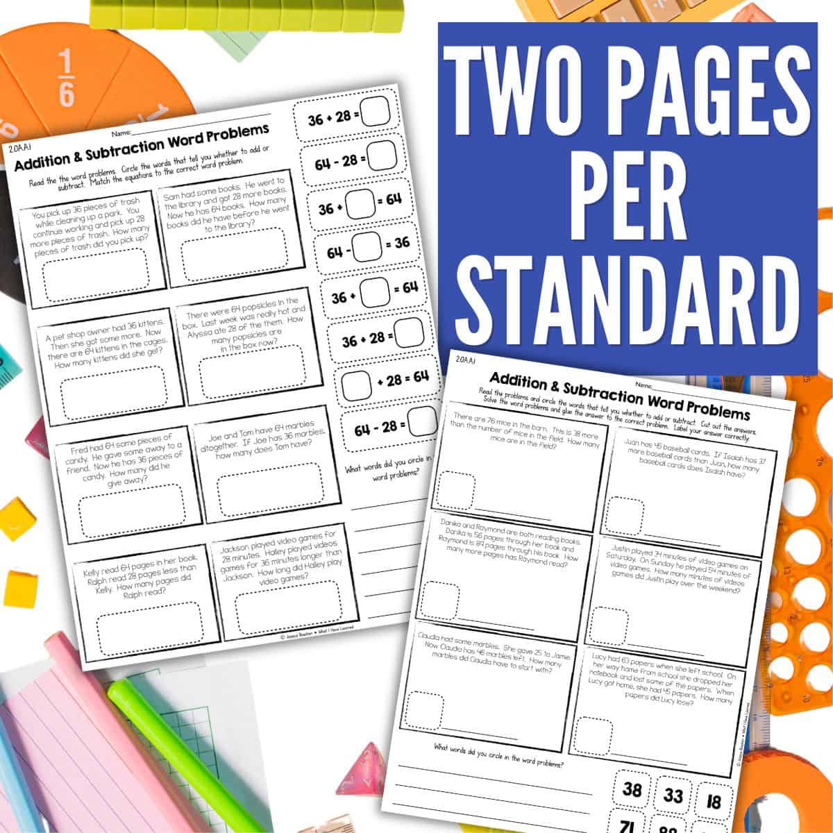 Cut and Paste Math Activities for Second Grade - Operations and ...