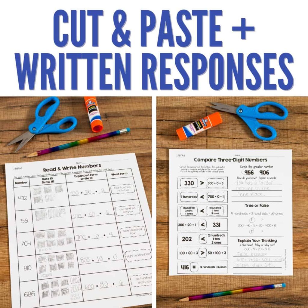 Cut and Paste Math Activities for Second Grade - Numbers and Base Ten