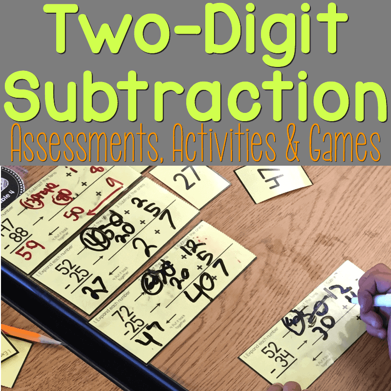 Two-Digit Subtraction Assessments, Task Cards, Activities, and Games