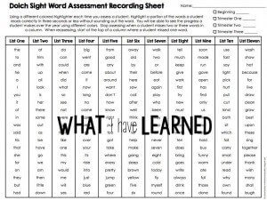 Dolch Sight Word Assessment