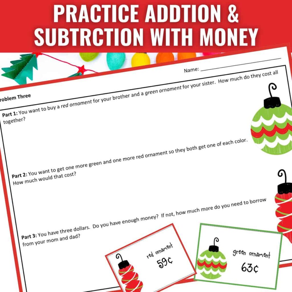 December and Christmas Money Matching and Word Problems
