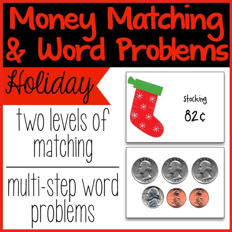 December and Christmas Money Matching and Word Problems