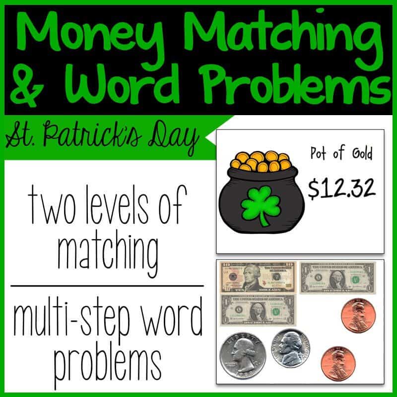 March and St. Patrick's Day Money Matching and Word Problems