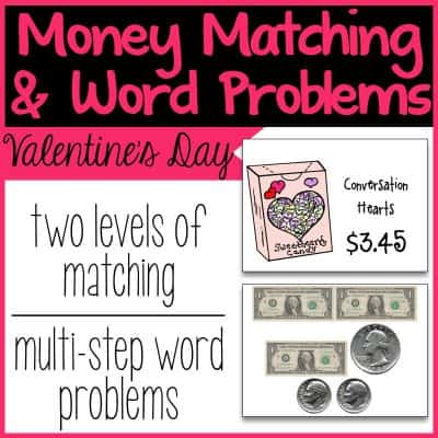 February and Valentine's Day Money Matching and Word Problems