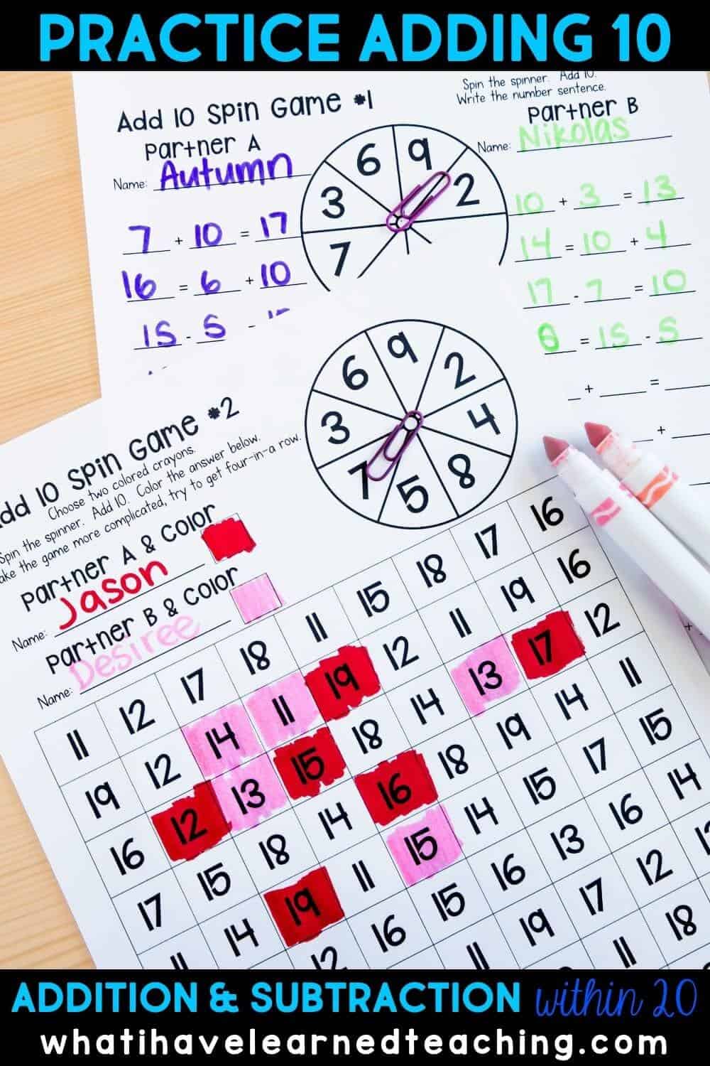 Addition and Subtraction Within 20 - Make 10, Add 10, Use 10 to Add ...