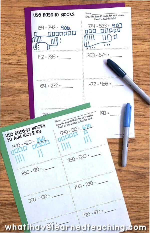 Three-Digit Addition Worksheets Using Addition Strategies