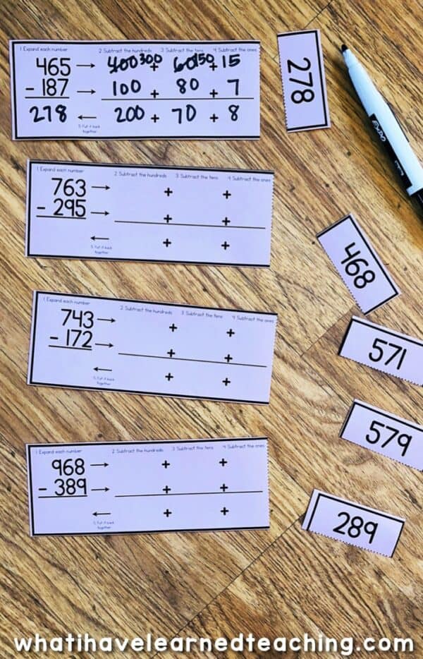 Three-Digit Subtraction Math Centers