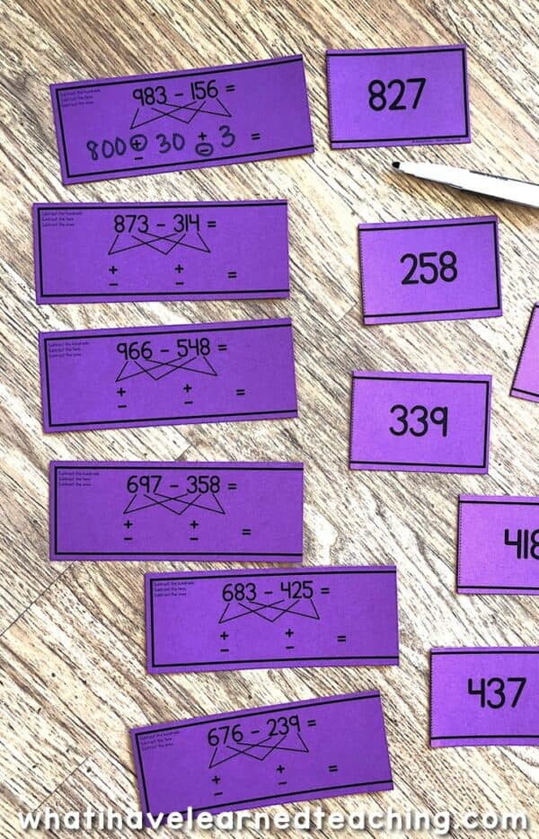 Three-Digit Subtraction Math Centers