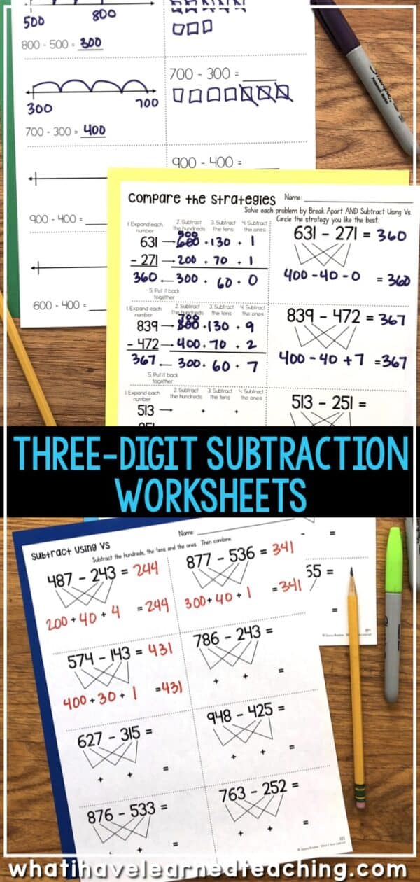 Three-Digit Subtraction Worksheets