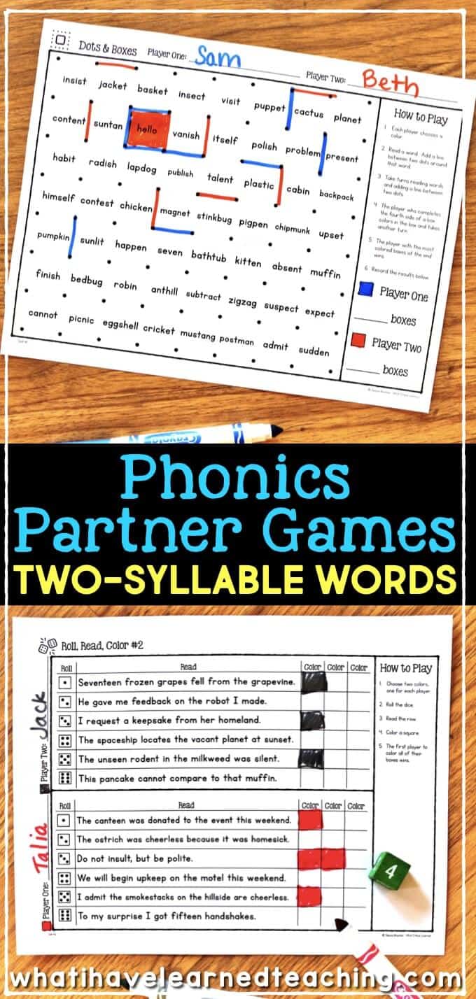 Two-Syllable Words Partner Phonics Games