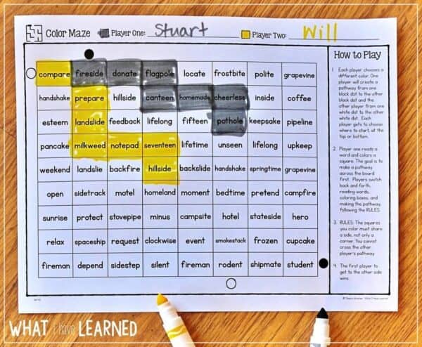 Two-Syllable Words Partner Phonics Games