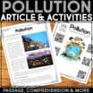 Pollution Reading Comprehension Passage & Activities for Elementary ...