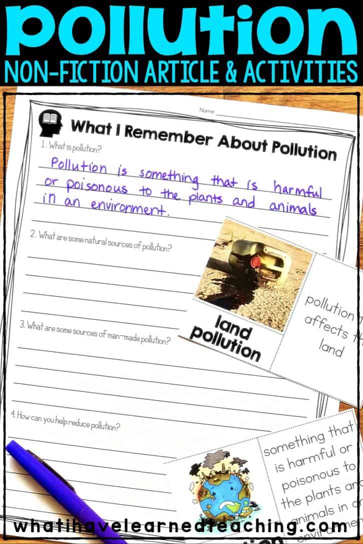 Pollution Reading Comprehension Passage & Activities for Elementary ...