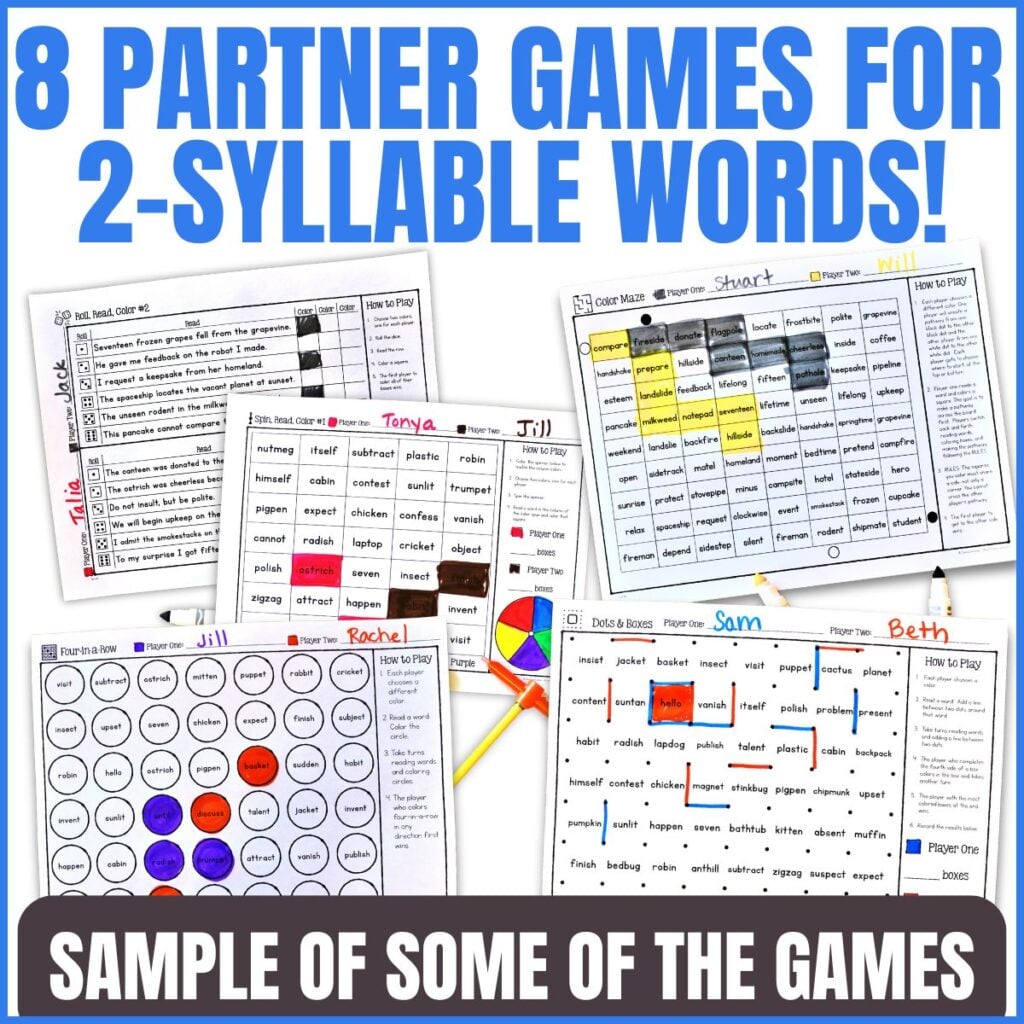 Phonics Partner Games for Two-Syllable Words