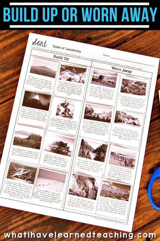 Landforms Building Up or Eroding - Weathering and Erosion Science Sort