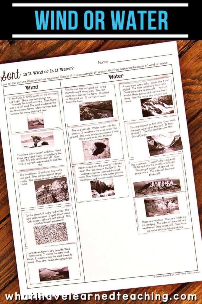 Wind or Water Erosion Sort - Weathering Science Activity