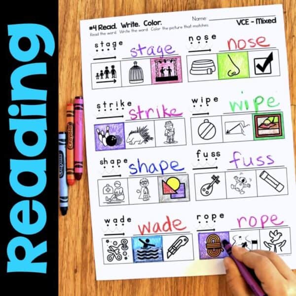 Mixed VCE Worksheets and Activities No-Prep Phonics Worksheets