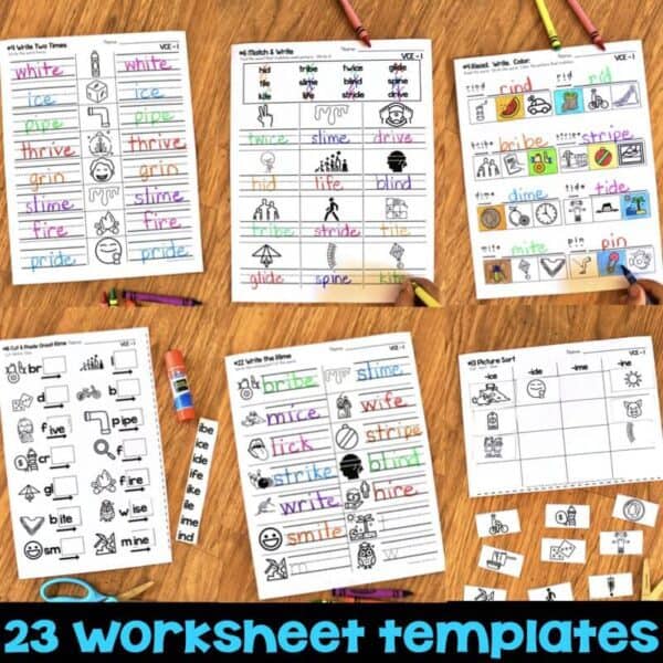 Long I VCE Worksheets and Activities No-Prep Phonics Worksheets