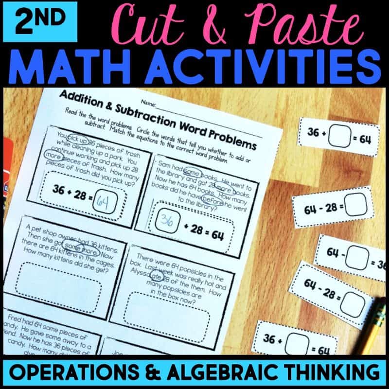 Cut and Paste Math Activities for Second Grade - Operations and ...