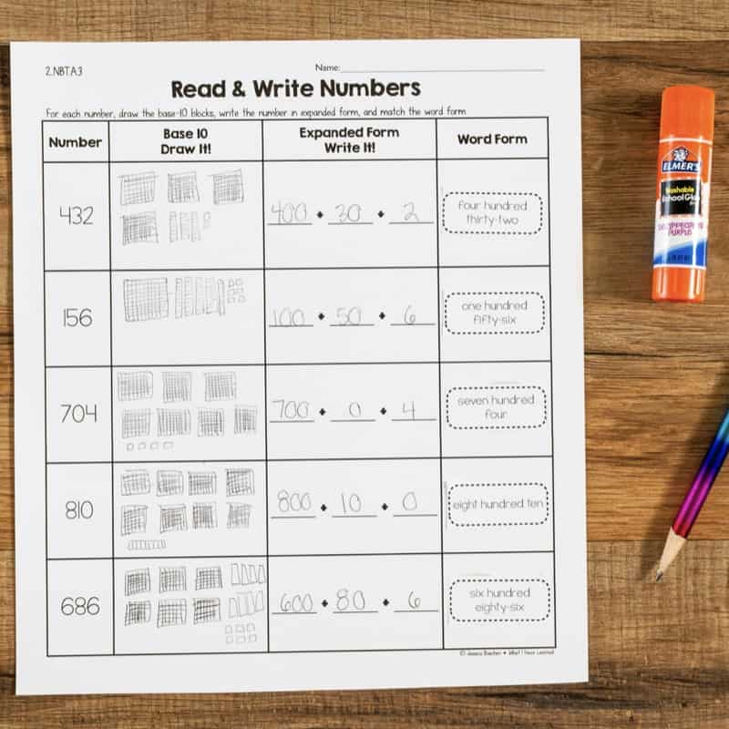 Cut and Paste Math Activities for Second Grade - Numbers and Base Ten