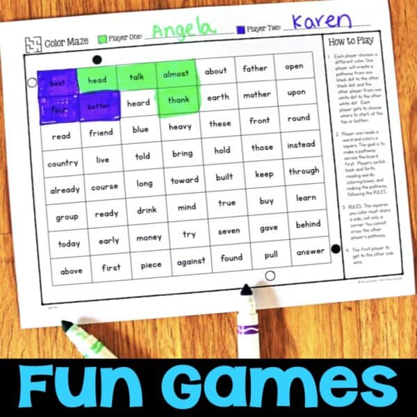 Sight Word Phonics Partner Games - High Frequency Words