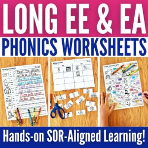 Long Vowel Teams EE EA Worksheets 96 Phonics Activities