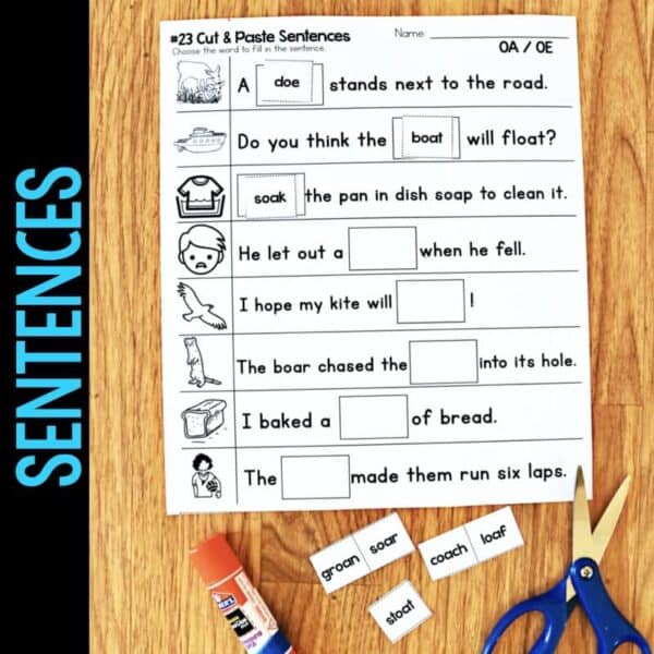 Long Vowel Teams OA & OE Worksheets & Activities No-Prep Phonics Worksheets