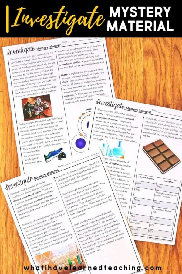 Properties of Matter Science Stations for Fifth Grade