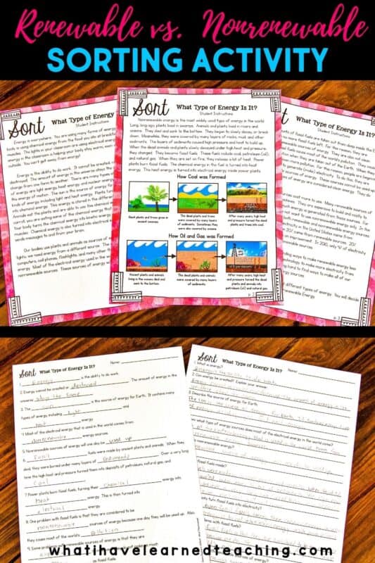 Renewable and Nonrenewable Resources Sort for Fourth Grade Science Stations