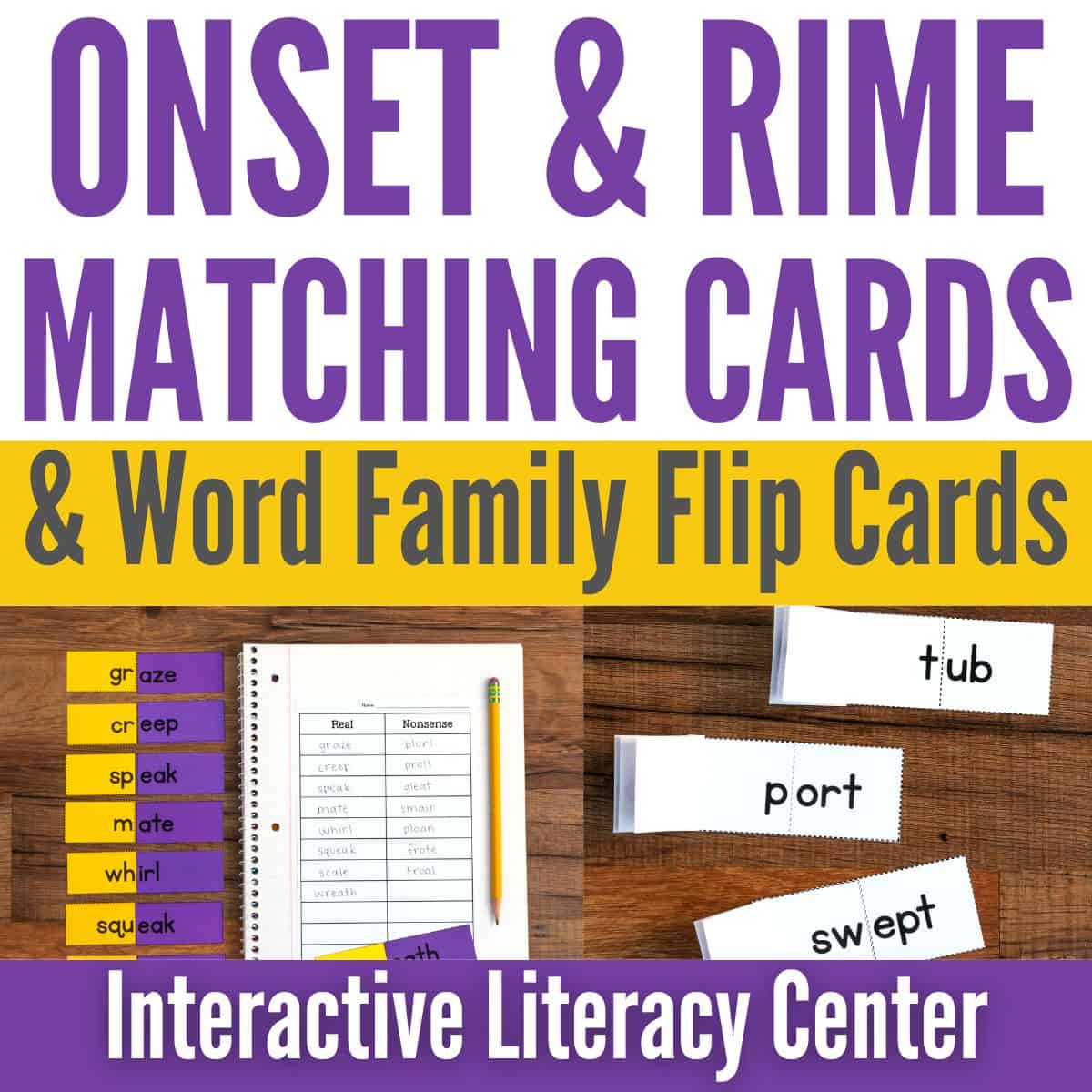 Onset and Rime Matching Cards, Word Family Flip Cards & Word Lists