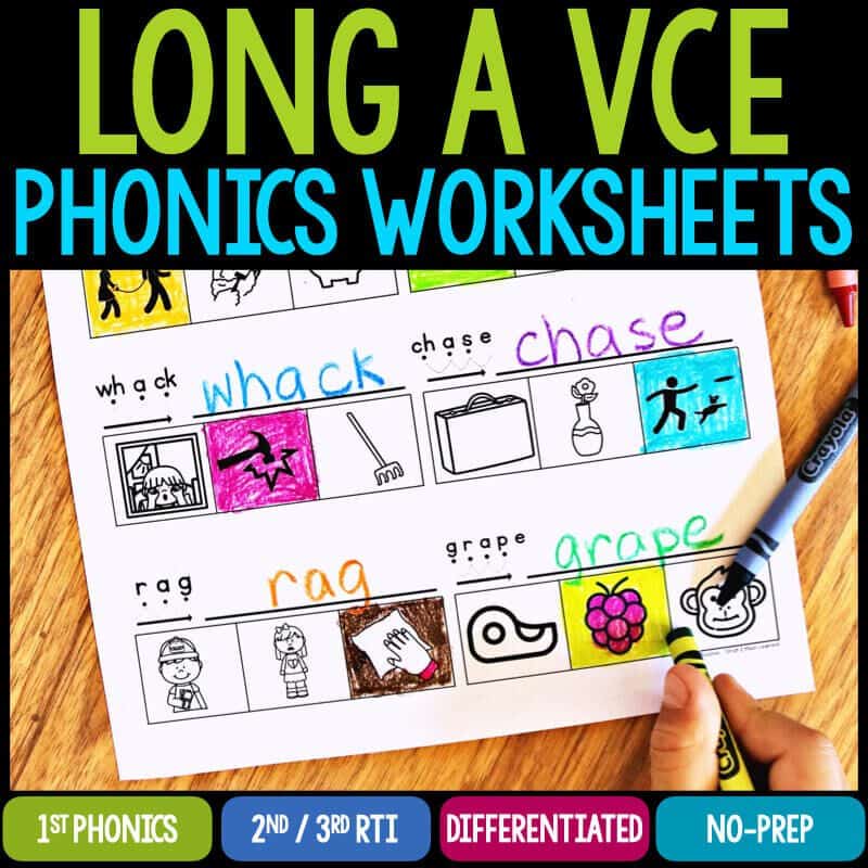 Long A VCE Worksheets and Activities No-Prep Phonics Worksheets
