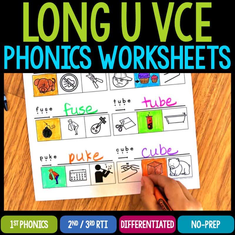 Long U VCE Worksheets and Activities No-Prep Phonics Worksheets