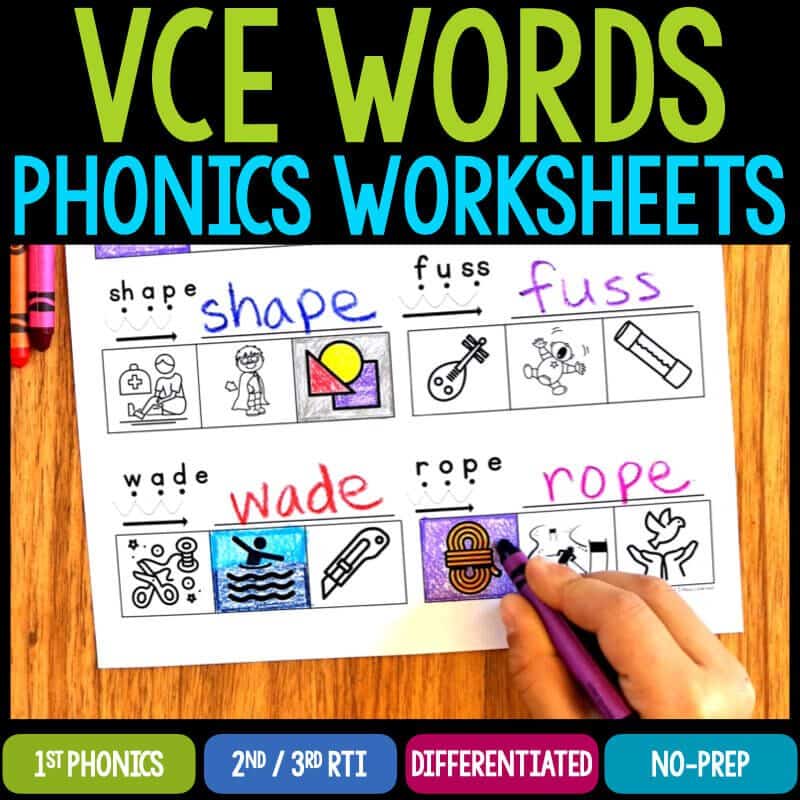 Mixed VCE Worksheets and Activities No-Prep Phonics Worksheets