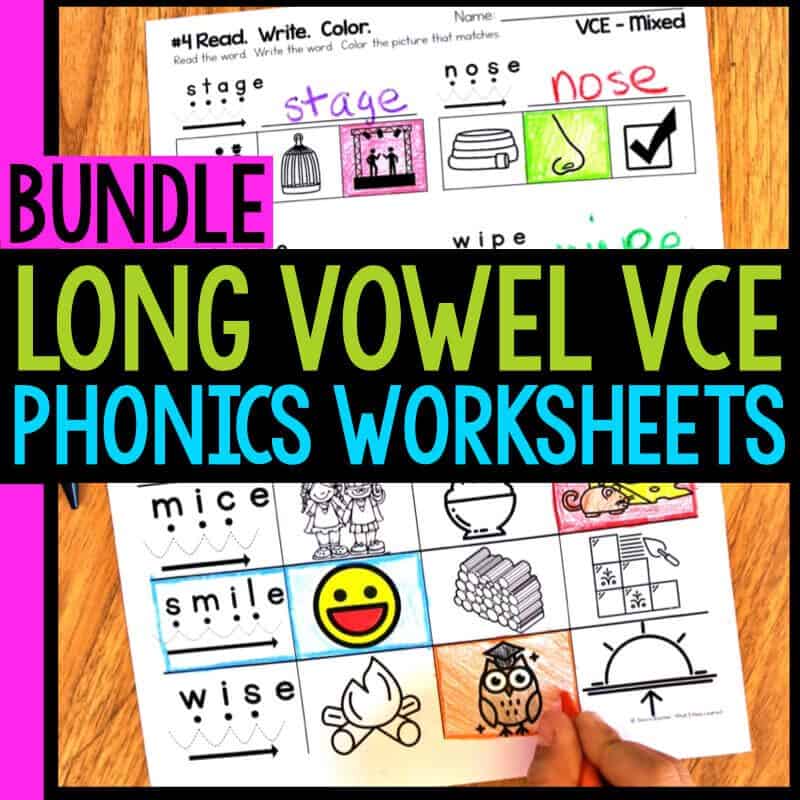 Long VCE Worksheets and Activities No-Prep Phonics Worksheets BUNDLE