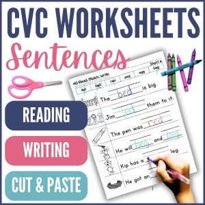 Short Vowel CVC Sentence Writing Worksheets
