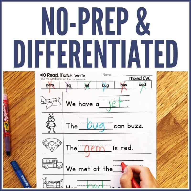 Short Vowel CVC Sentence Writing Worksheets