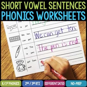 Short Vowel CVC Sentence Writing Worksheets