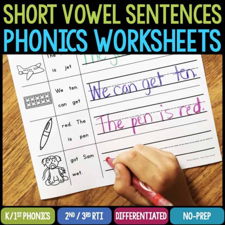 Short Vowel CVC Sentence Writing Worksheets