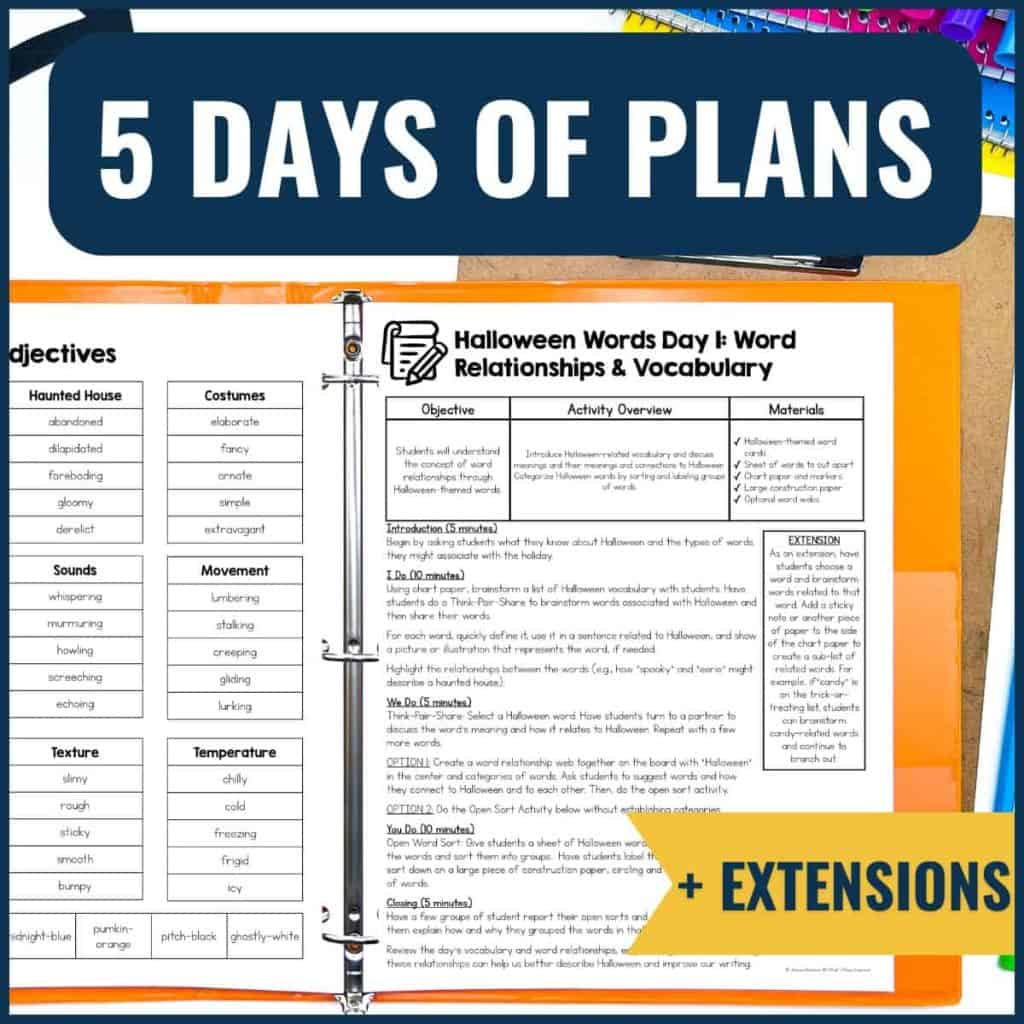 Halloween Words Shades of Meaning Vocabulary Lesson Plans Writing ...