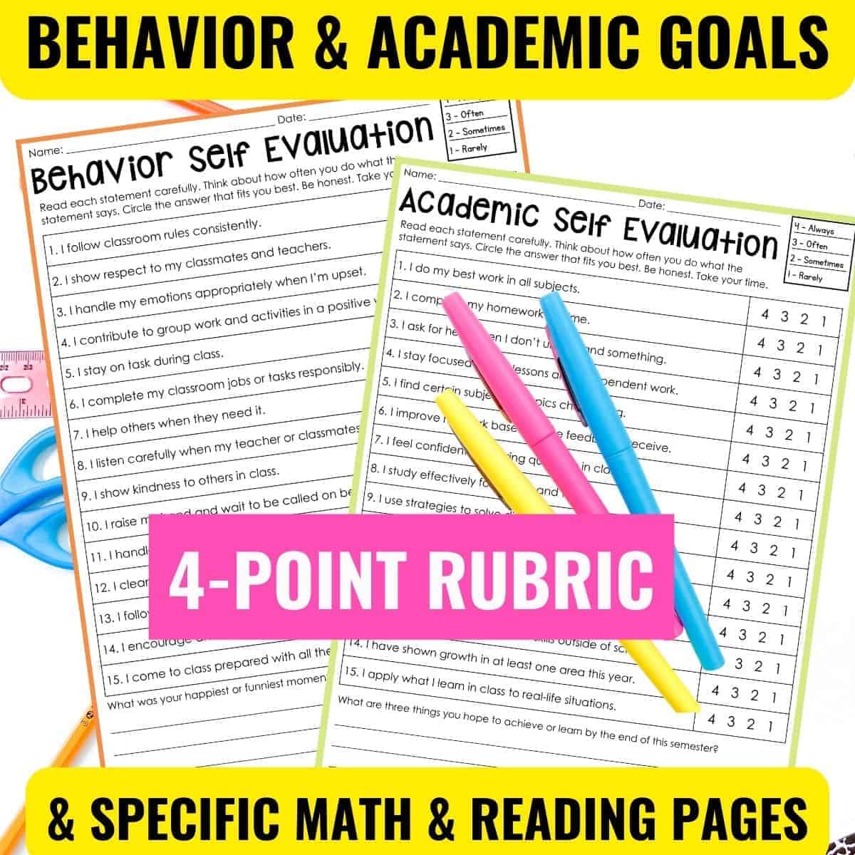 Student Self-Reflection Sheets to Set Goals & Inform Parents