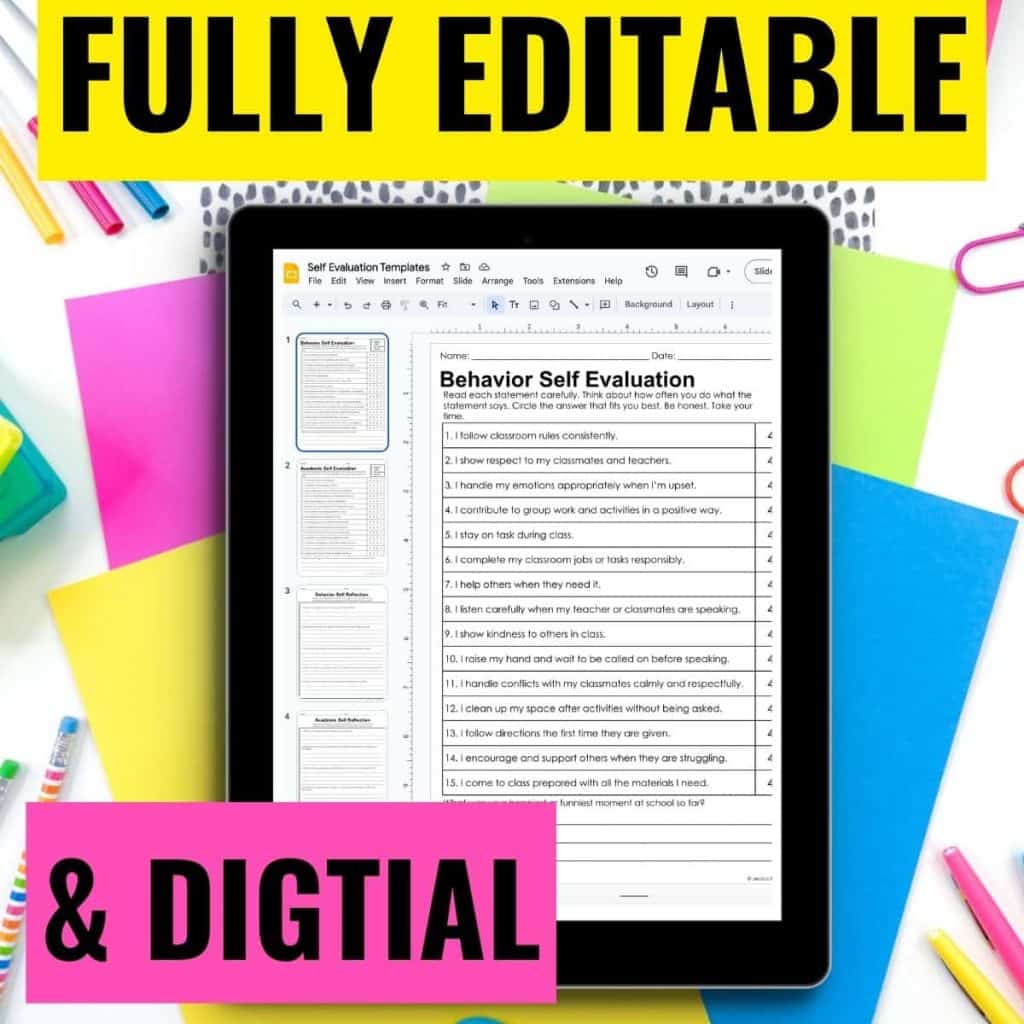 Student Self-Reflection Sheets to Set Goals & Inform Parents