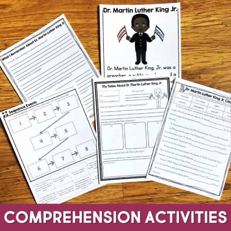 Martin Luther King Jr Reading Comprehension Activities Biography ...