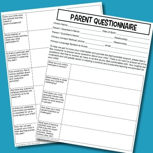 FREE Back-to-School Parent Questionnaire for Teachers
