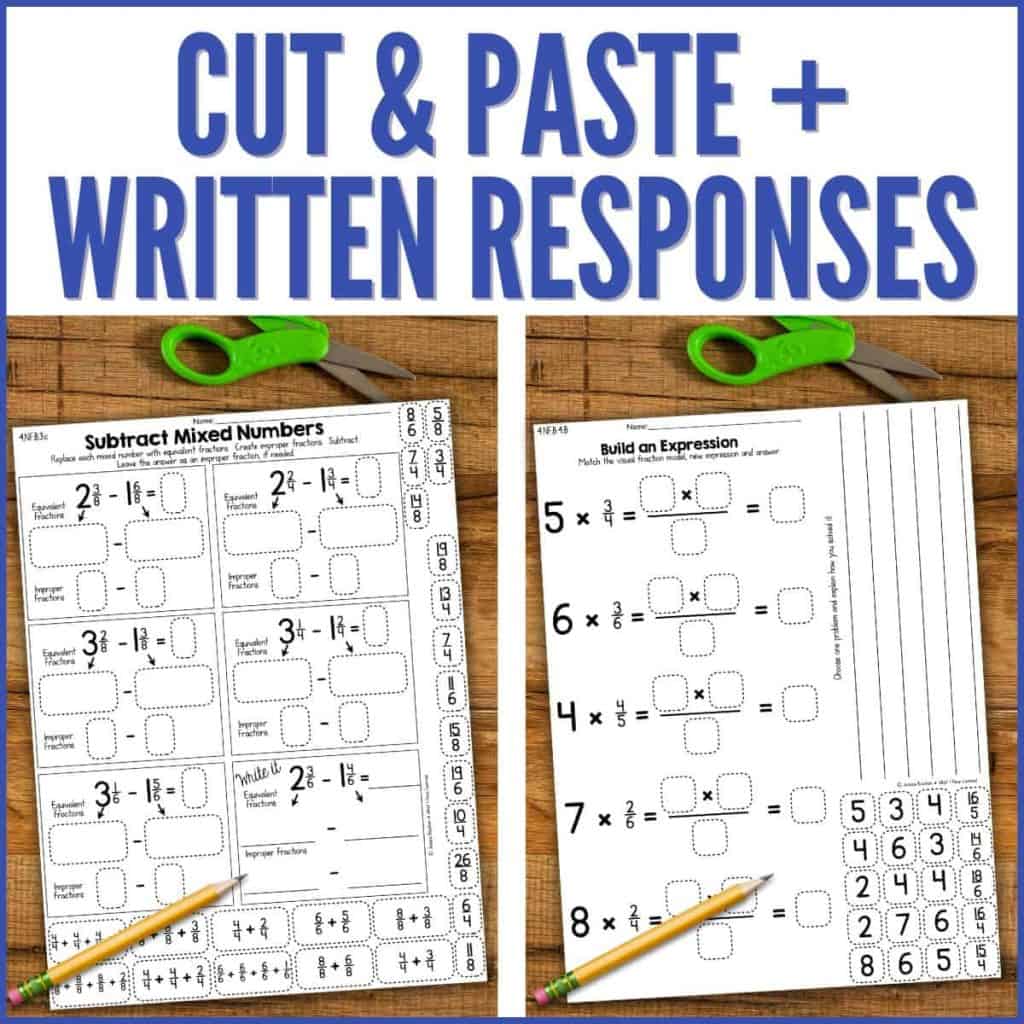 4th Grade Fractions Test Prep Cut and Paste Activities