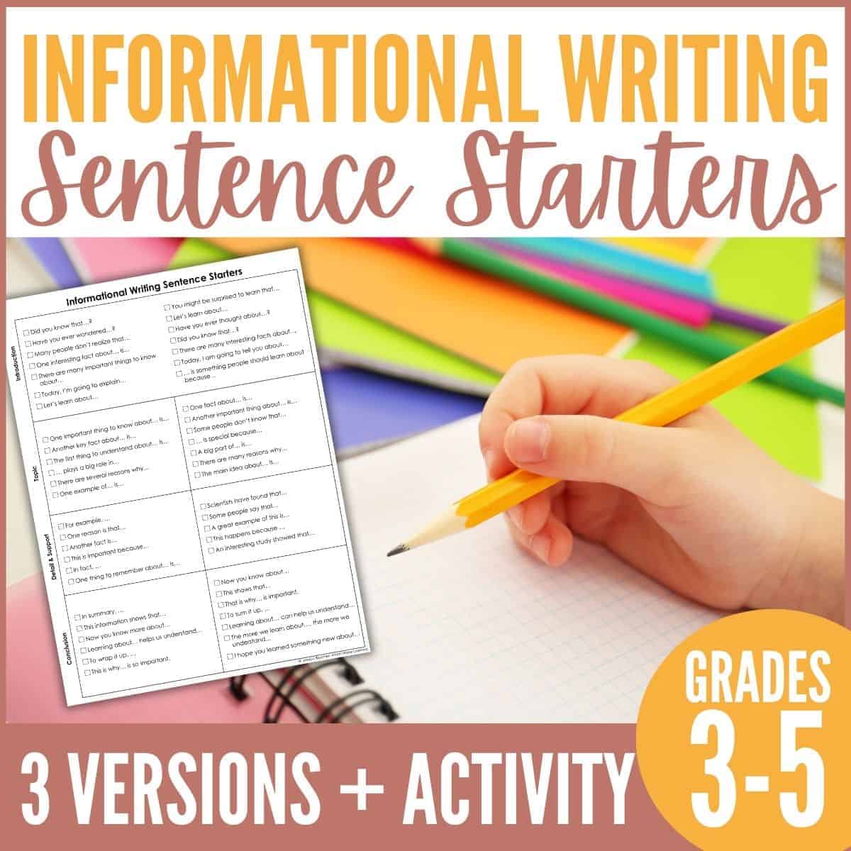 Informational Writing Sentence Starters For Grades 3-5
