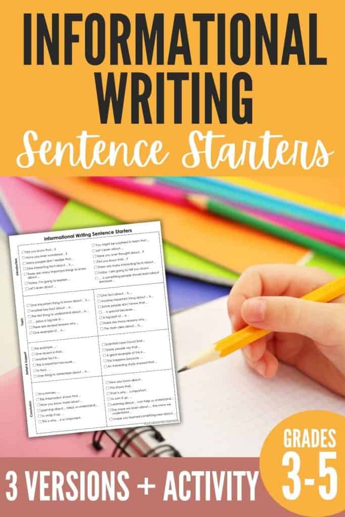 Informational Writing Sentence Starters For Grades 3-5
