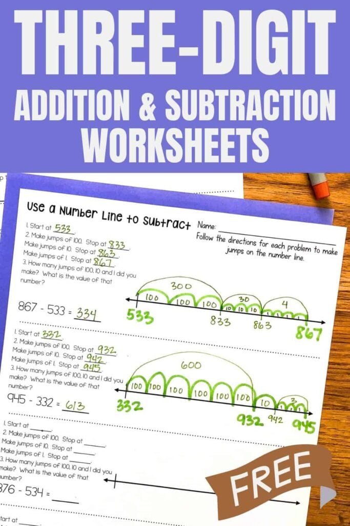 Free Three-DIgit Addition & Subtraction Math Worksheets