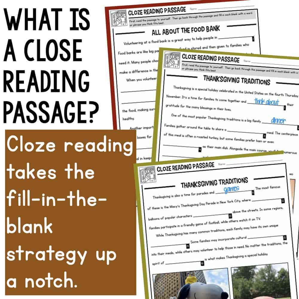 November Cloze Reading Passages to Teach Context Clues & Vocabulary