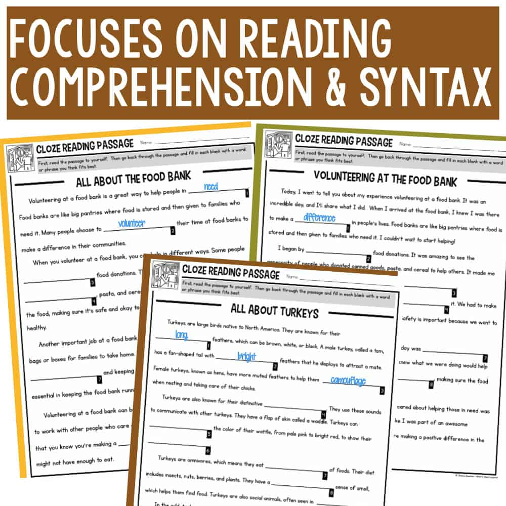 November Cloze Reading Passages to Teach Context Clues & Vocabulary