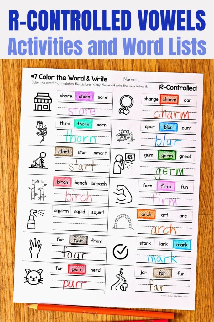 R-Controlled Vowels Activities and Word Lists for Phonics